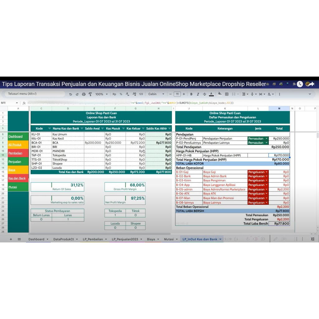 Jual Excel Spreadsheet Pembukuan Laporan Transaksi Penjualan dan ...