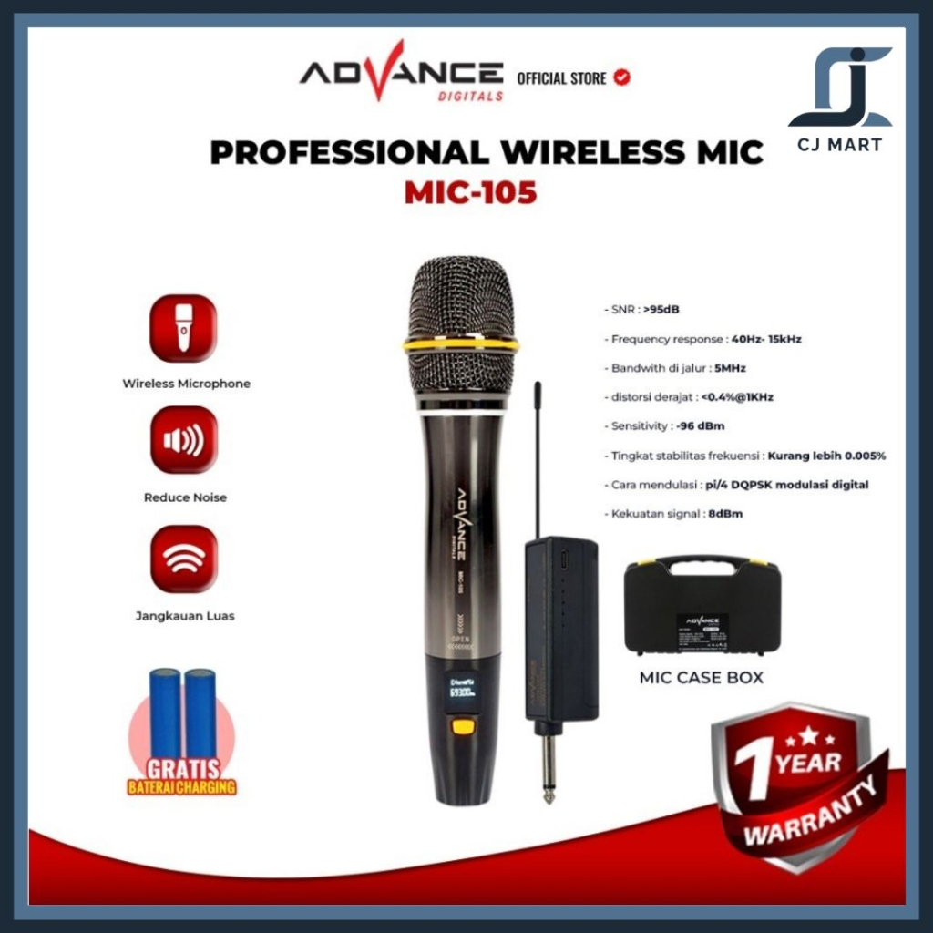Jual Advance Mic-105 Microphone Profesional Mic Wireless Silver Metalic ...