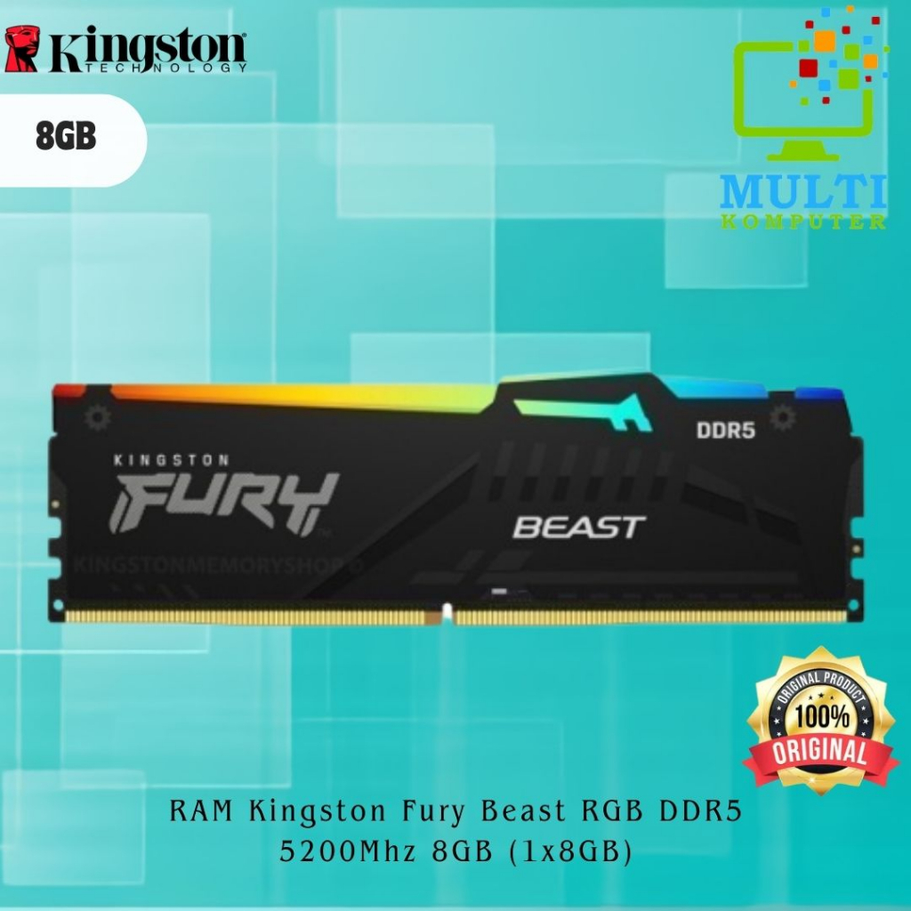 Jual MEMORY RAM Kingston Fury Beast RGB DDR5 5200Mhz CL40 8GB (1x8GB) | Shopee Indonesia