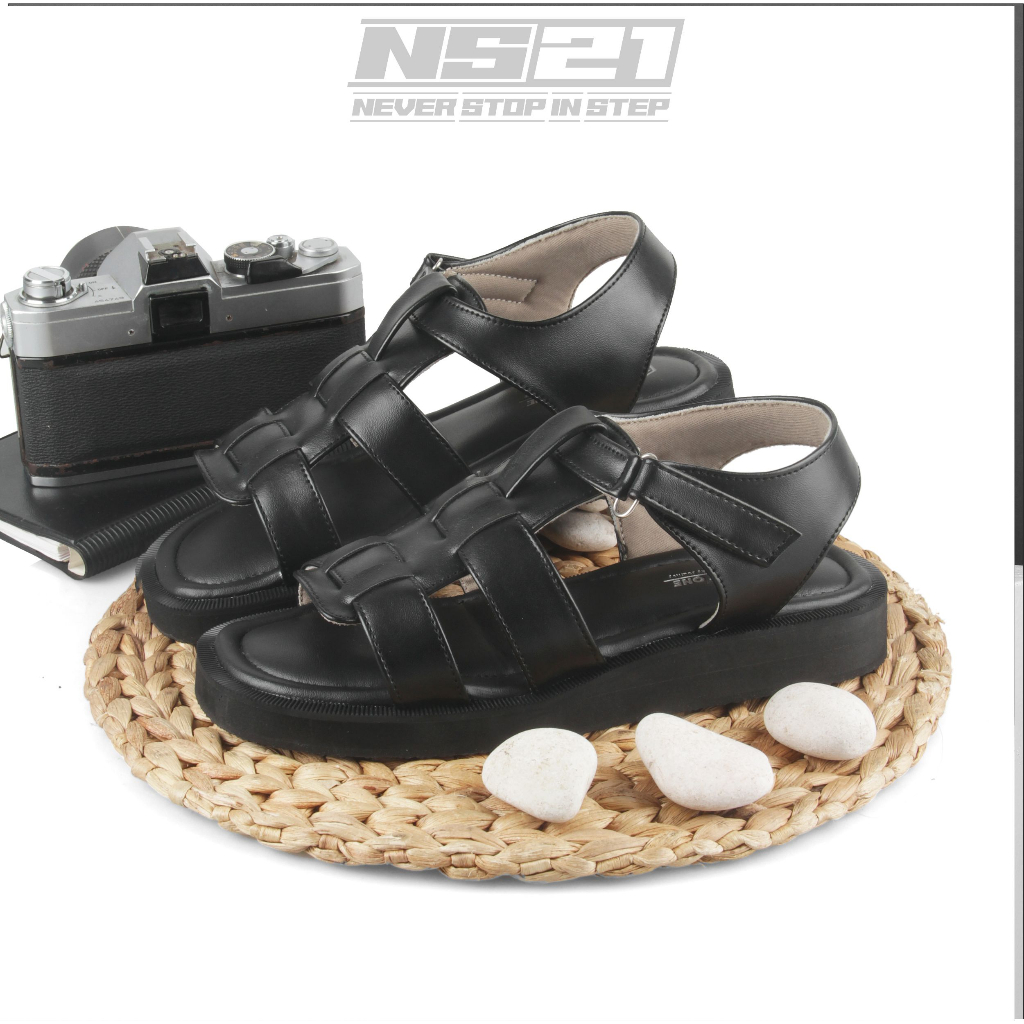 Jual Sandal Wanita Hitam Kekinian Sendal Flatshoes Cewek Korean Style ...