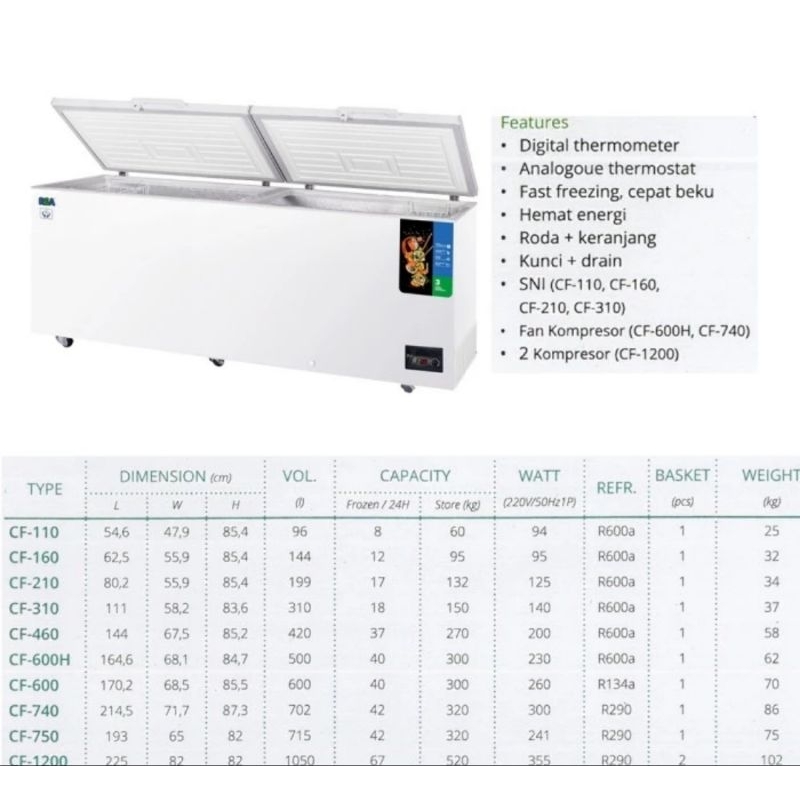 Jual CHEST FREZER RSA CF1200 KAPASITAS 1050 LITER | Shopee Indonesia