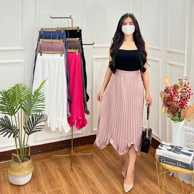 Jual ROK PLISKET WANITA 7/8 1690 || ROK PLISKET PANJANG WANITA FASHION | Shopee Indonesia