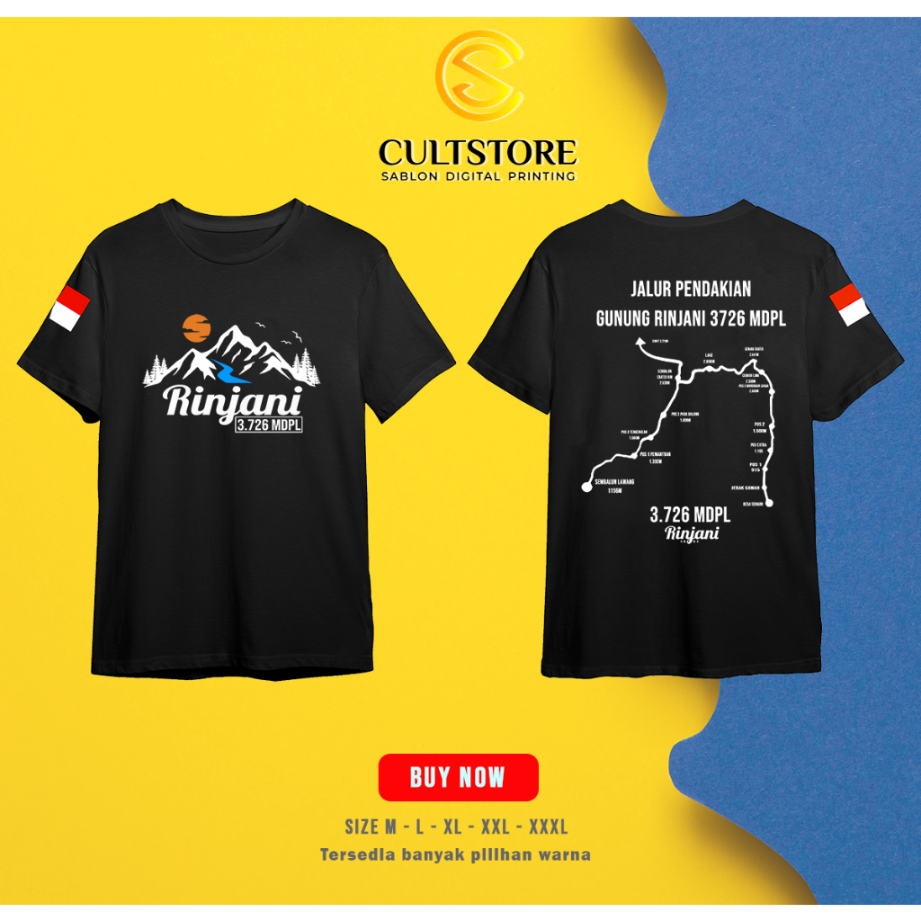 Jual kaos rinjani peta jalur pendakian gunung rinjani 3726 mdpl UNISEX ...