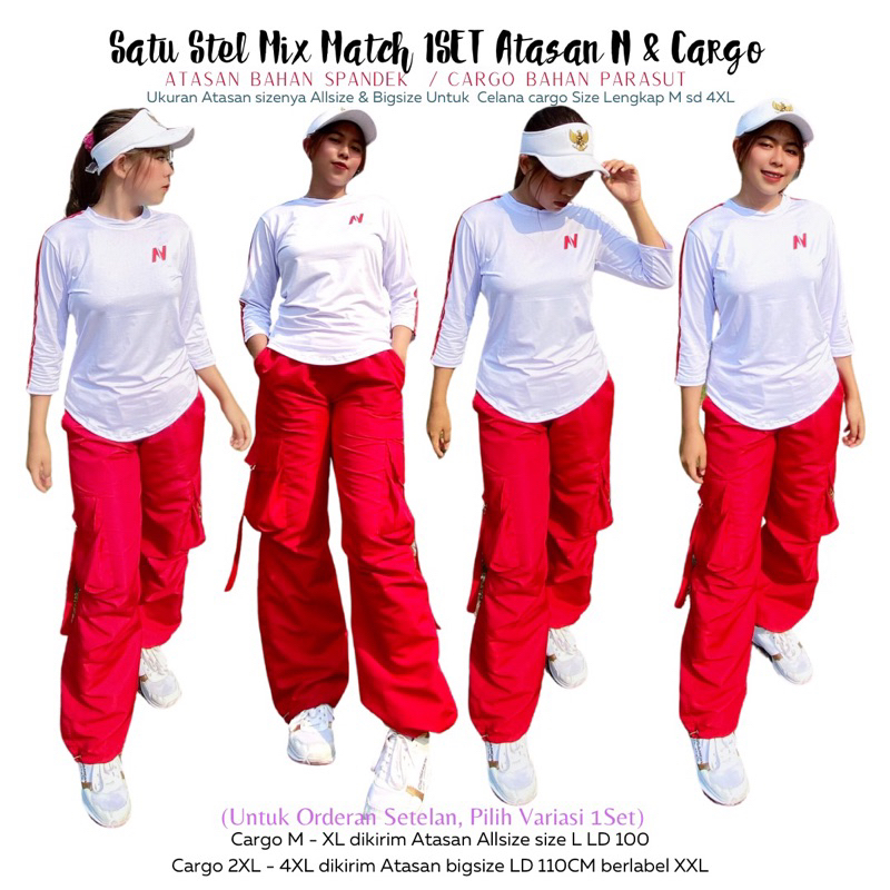 Jual Mix Match Cargo Harajuku Merah Bahan Parasut dan Atasan N Petir ...