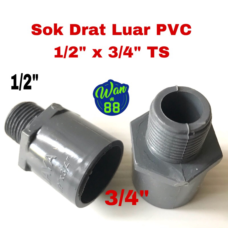 Jual Sok Drat Luar PVC 1/2” x 3/4” TS Jaya | Shopee Indonesia