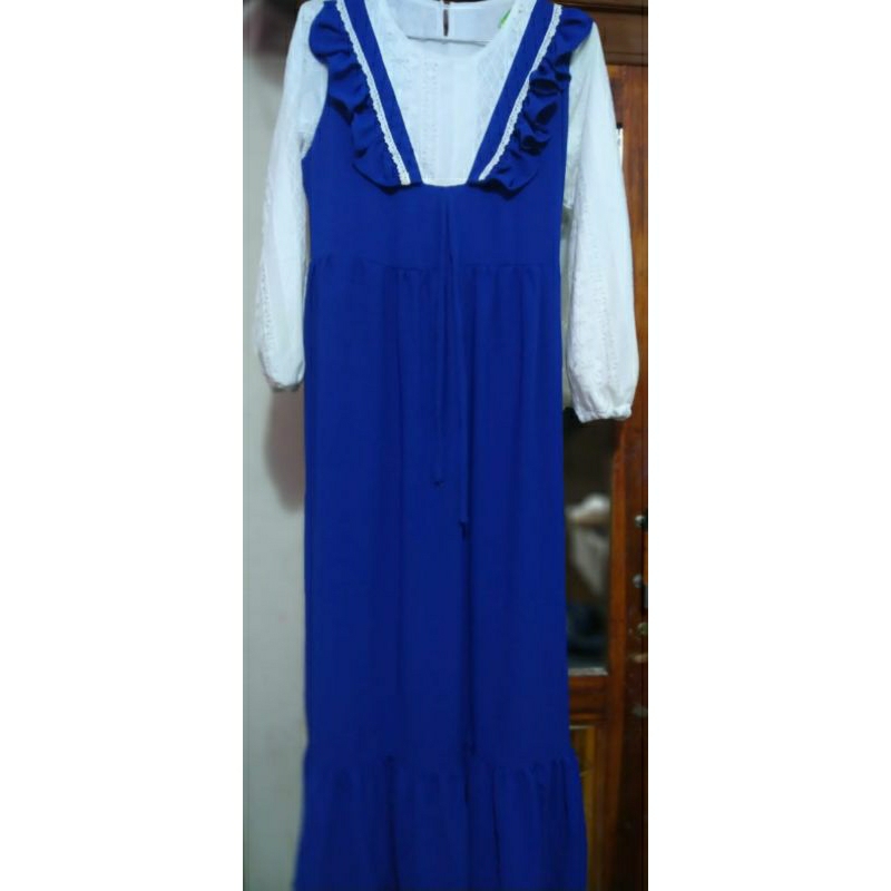 Jual gamis biru renda (+free jilbab) | Shopee Indonesia