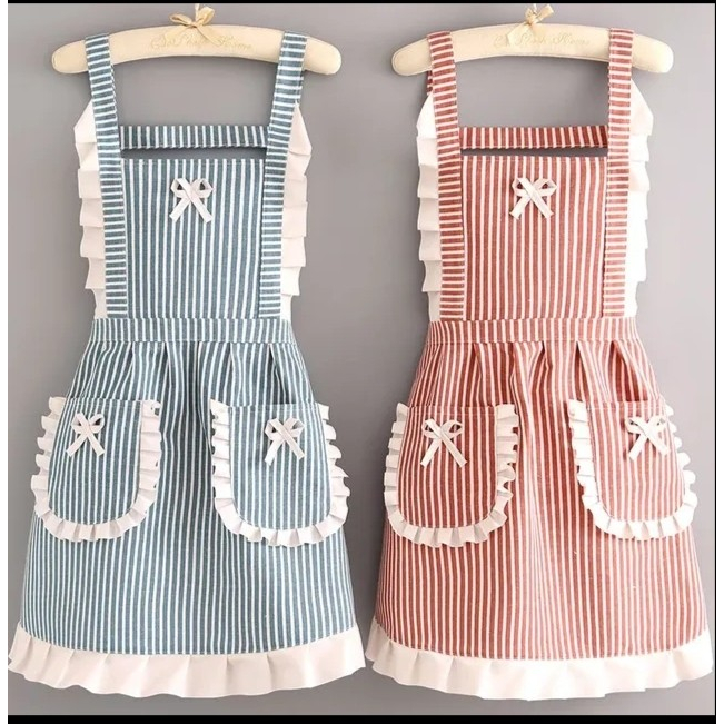 Jual Apron motif garis barista celemek masak baju chef wanita pelayan ...