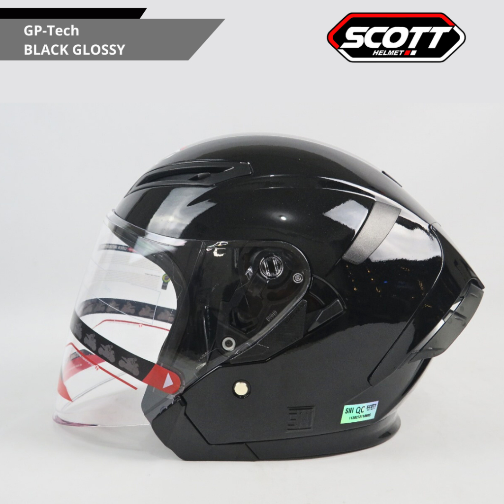 Jual Scott - Helm Half Face Dewasa GP-Tech SNI / Black Glossy | Shopee ...