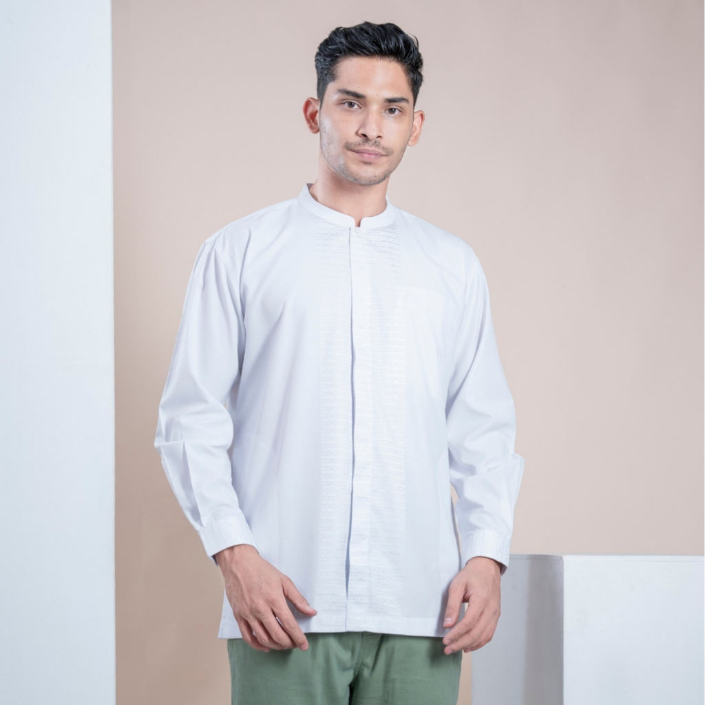 Jual Muslimadani Baju Koko SALEEM Kemko Dewasa Lengan Panjang Baju Koko Putih | Shopee Indonesia