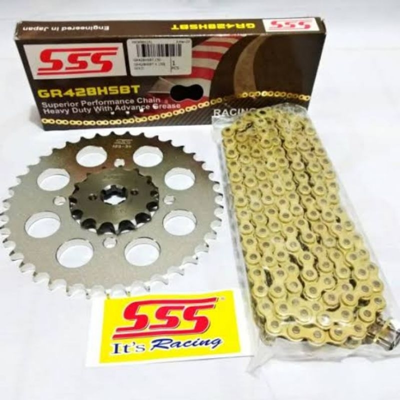 Jual gear set sss 428 13 14 15 40 - 49 130l 140L tiger megapro gl max verza CB150R CBR150R sonic ...