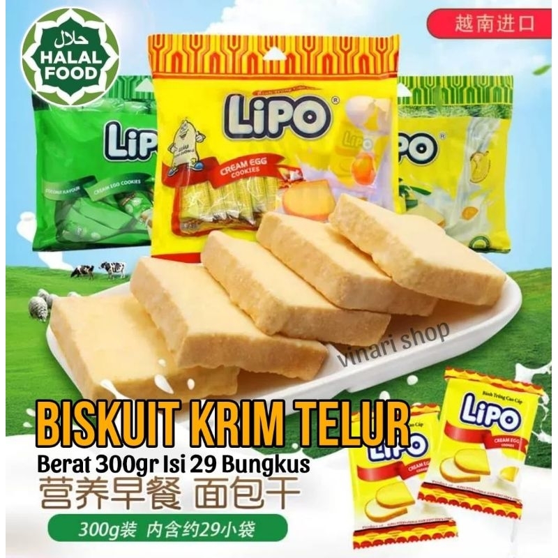 Jual Cemilan Biskuit Lipo Cream Egg Cookies 300gr Vietnam(Isi 30 Sachet ...
