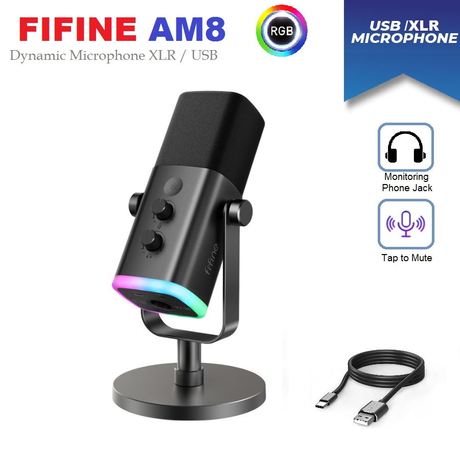 Jual MIC FIFINE AM8 Ampligame Dynamic USB XLR RGB Podcast Streaming | Shopee Indonesia