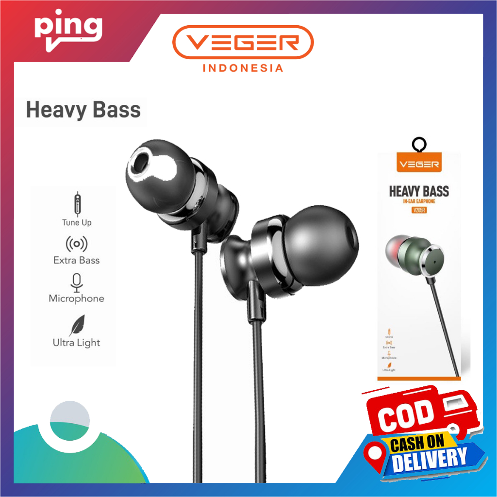 Jual VEGER V205R Earphone Kabel In-Ear Wired Headset with Mic Heavy ...
