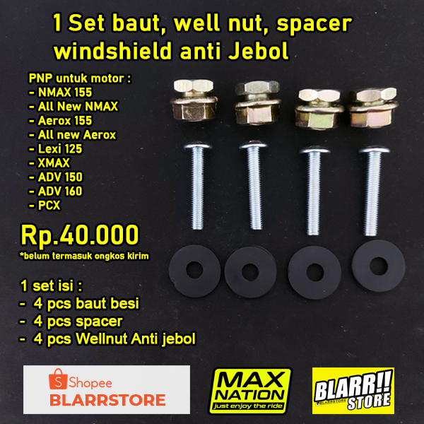Jual Wellnut Baut Mur Windshield Visor Anti Jebol NMAX LEXI, AEROX, new ...