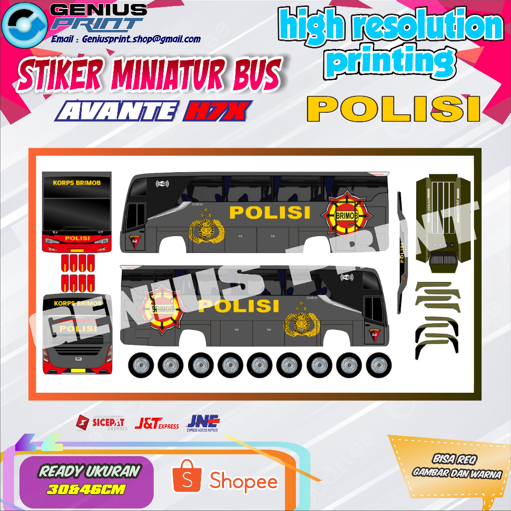 Jual Stiker Mainan Miniatur Bus AVANTE Livery Polisi | Patwal | Raider ...