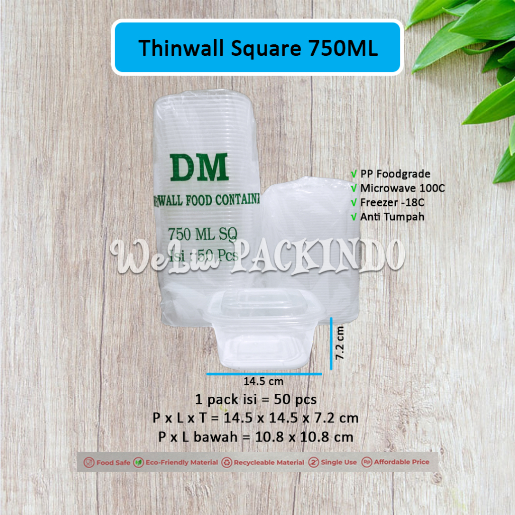 Jual Thinwall Square Persegi 750ml DM isi 50 Pcs / Thinwall SQ Food ...