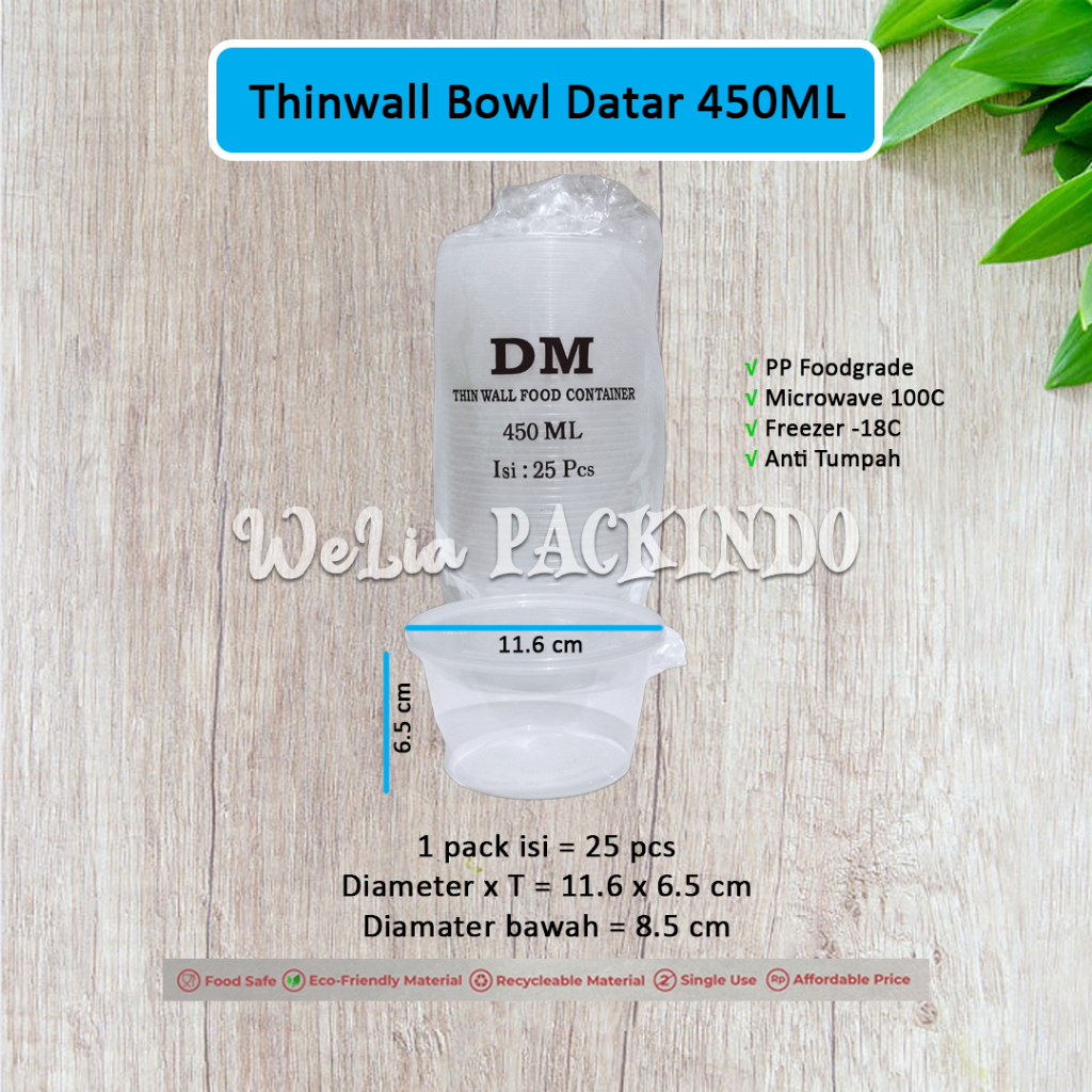 Jual Thinwall Bowl Bulat Datar 450ml DM / Food Container / Wadah Bulat ...
