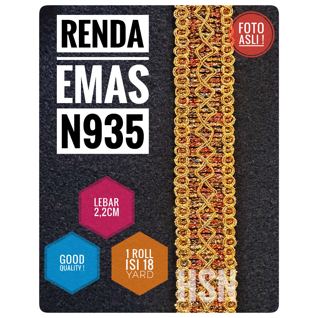 Jual renda emas N935 warna roll (18 yard) | Shopee Indonesia