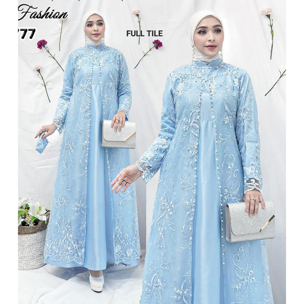 Jual Gamis full bruklat mix satin dan mutiara (ready) | Shopee Indonesia