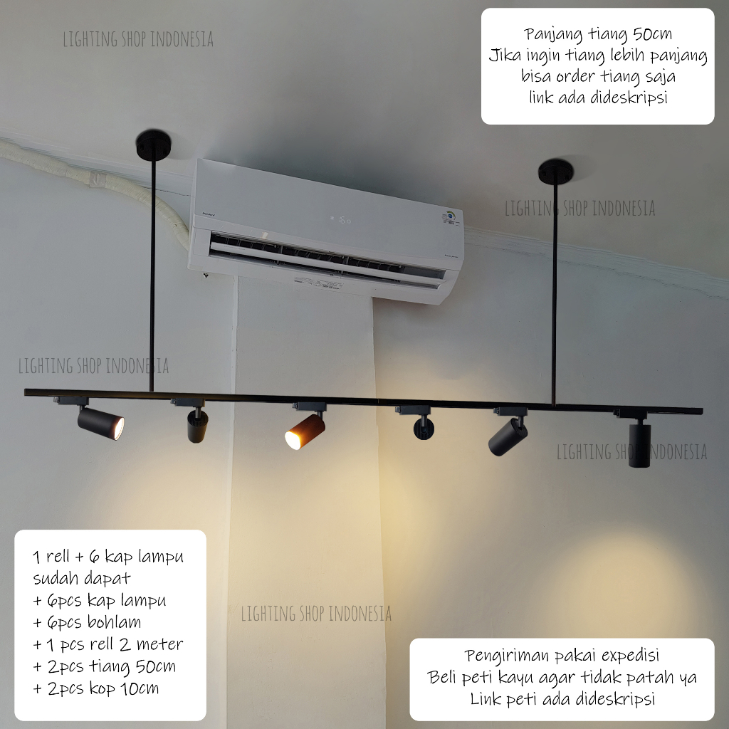 Jual Lampu gantung 2meter sorot rell spotlight tiang plafon tinggi ...