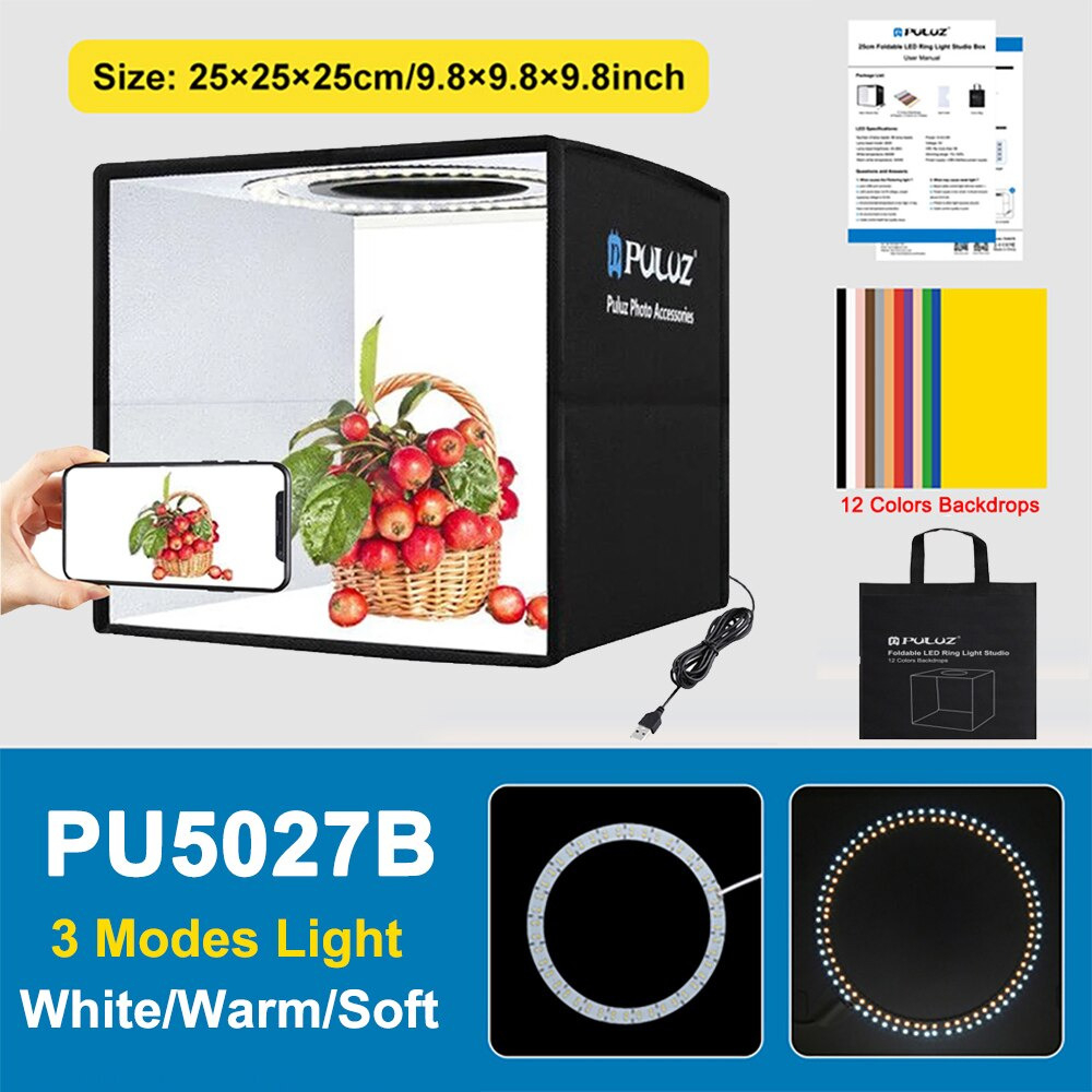 Jual Photo Studio Box Mini Softbox Ring Light with 6 Backdrop 25 x25 ...