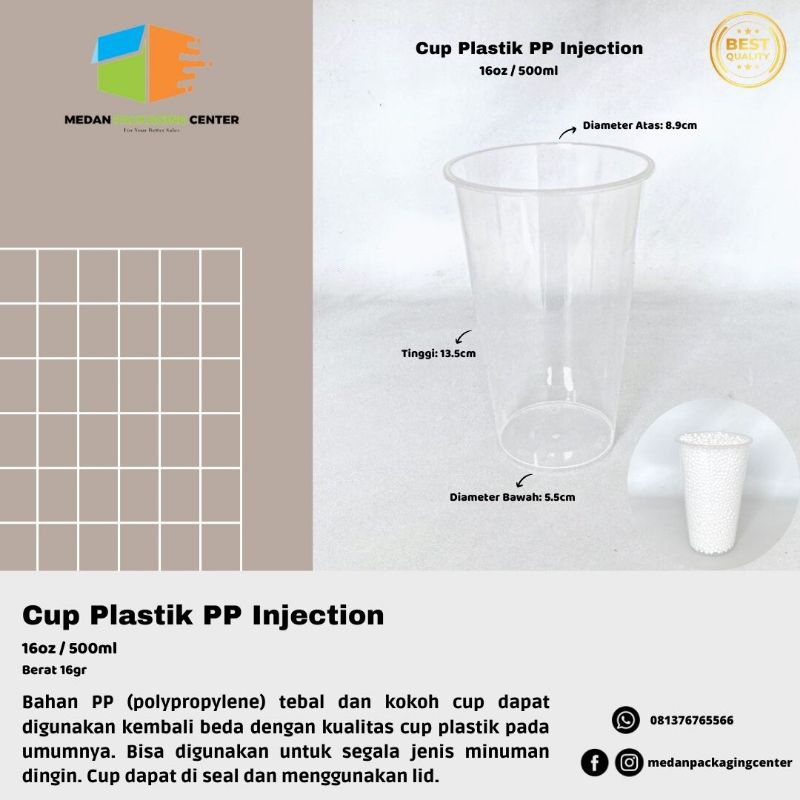 Jual Cup Plastik PP Injection Flat 16 oz 500ml tidak termasuk tutup ...