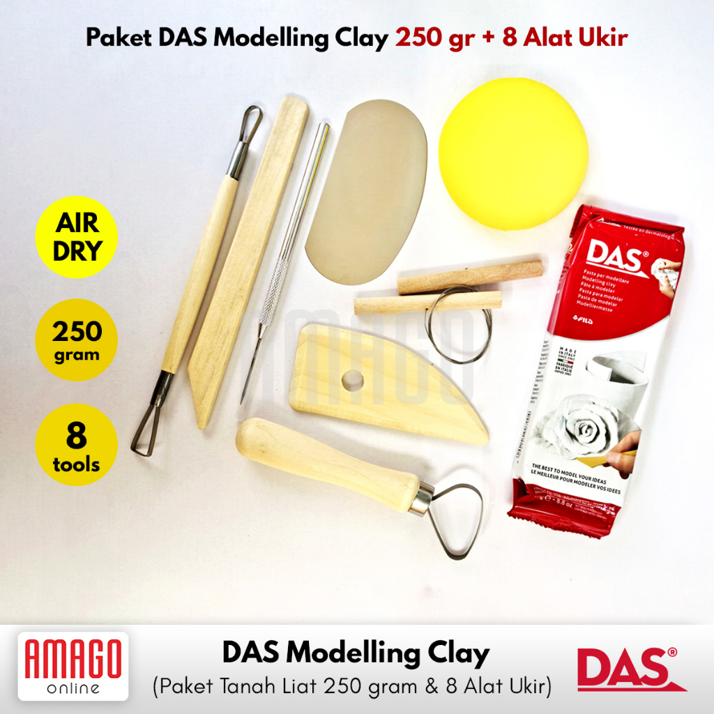 Jual Paket Murah - 1 DAS Modelling Clay 250 gram Putih + 8 buah POTTERY ...
