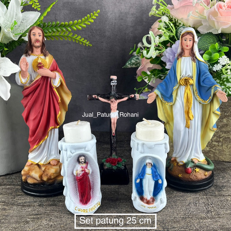 Jual Set Patung Yesus Hati Kudus Maria Tangan Terbuk 25 cm lengkap ...