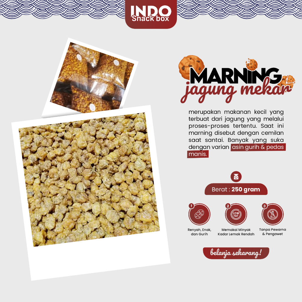 Jual Marning Jagung Rasa Original Gurih Asin Kemasan 250 Gr | Shopee ...