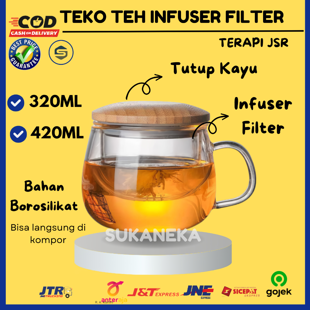 Jual Teko Cangkir Saringan Teh Infuser Filter Tea Cup Mug Ramuan JSR Rempah Kaca Borosilikat ...