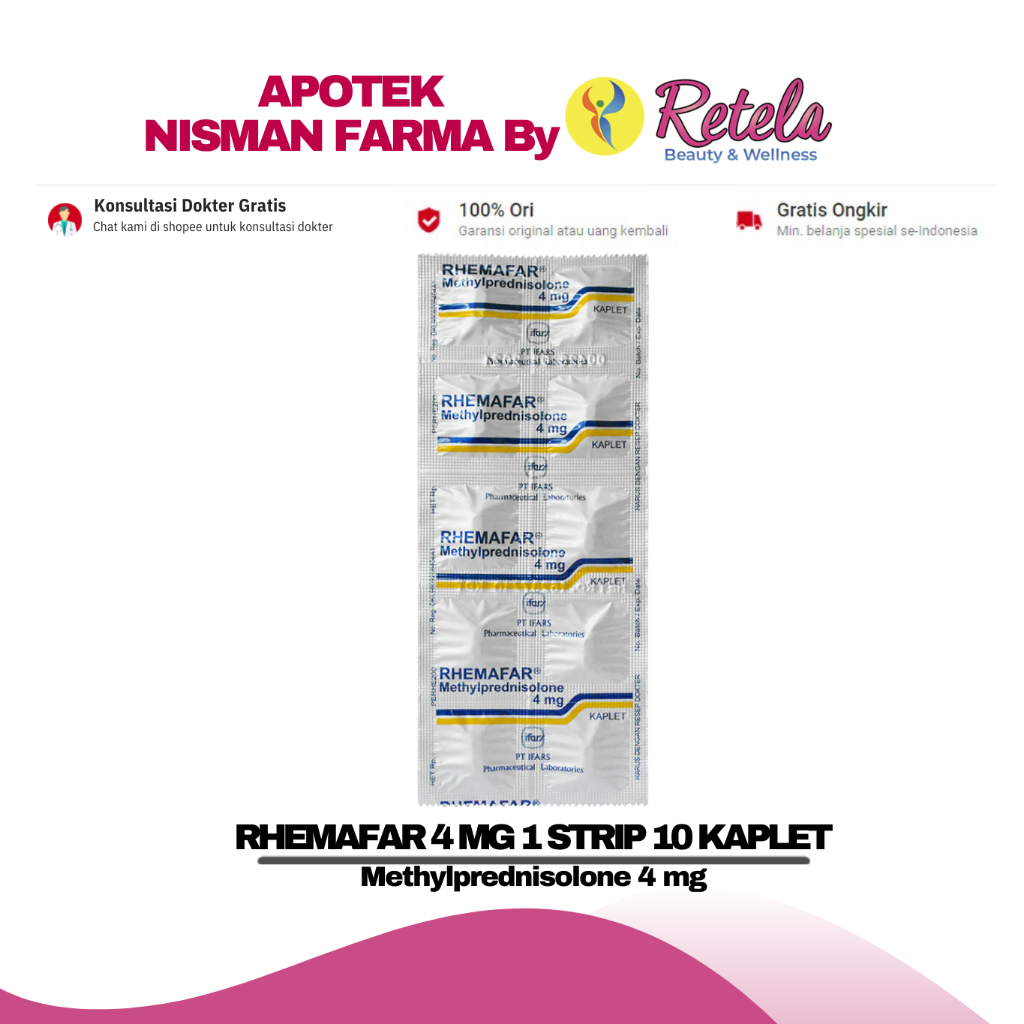 Jual RHEMAFAR 4 MG 1 STRIP 10 KAPLET ( Methylprednisolone 4 mg ...