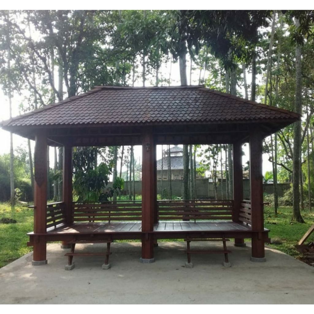 Jual Saung Taman Ukuran 5x2 Tiang Prawolon Atap Sirap Kayu Ulin Bahan ...