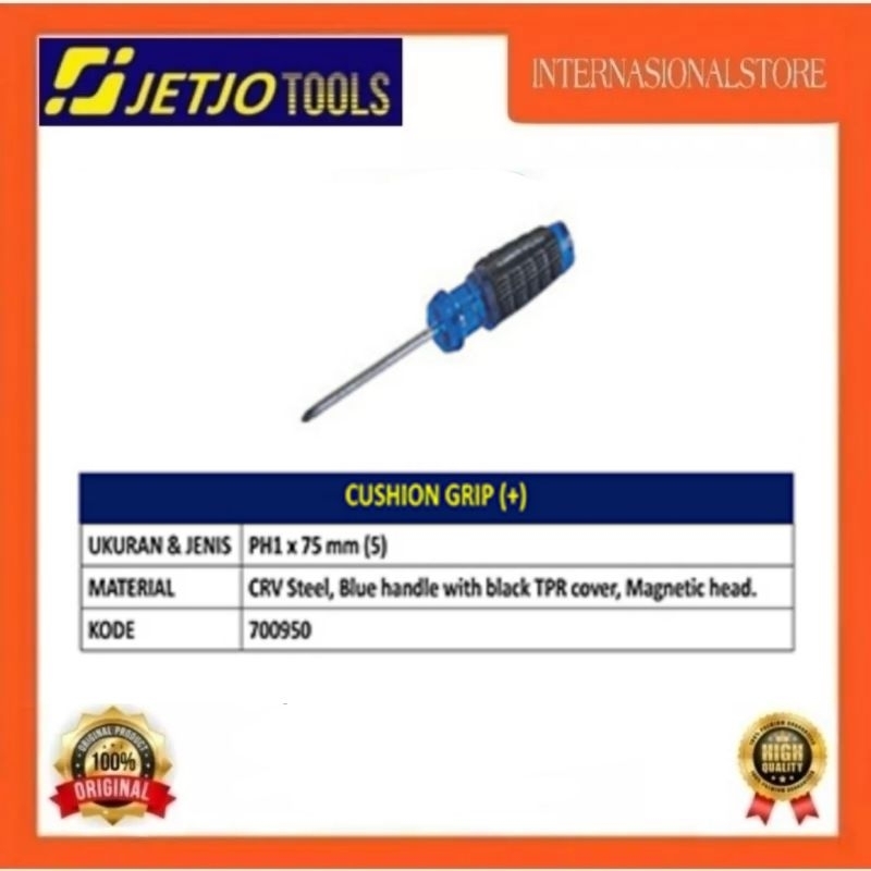 Jual OBENG PLUS ANTI SLIP MAGNETIC (+) PH1 X 75MM (5) JETJOTOOLS 700950 ...