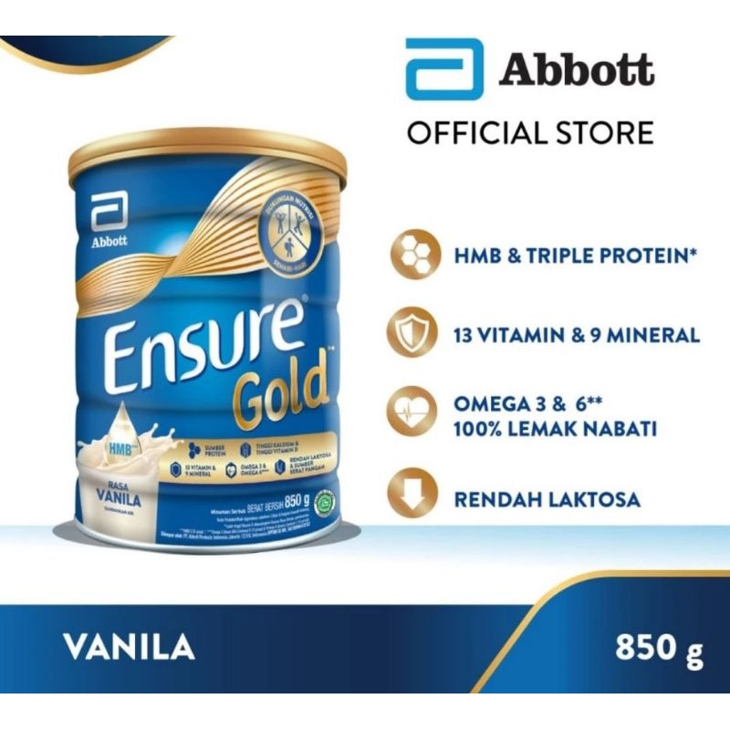 Jual Ensure gold HMB 150 800 gram vanila gandum coklat suplemen nutrisi ...