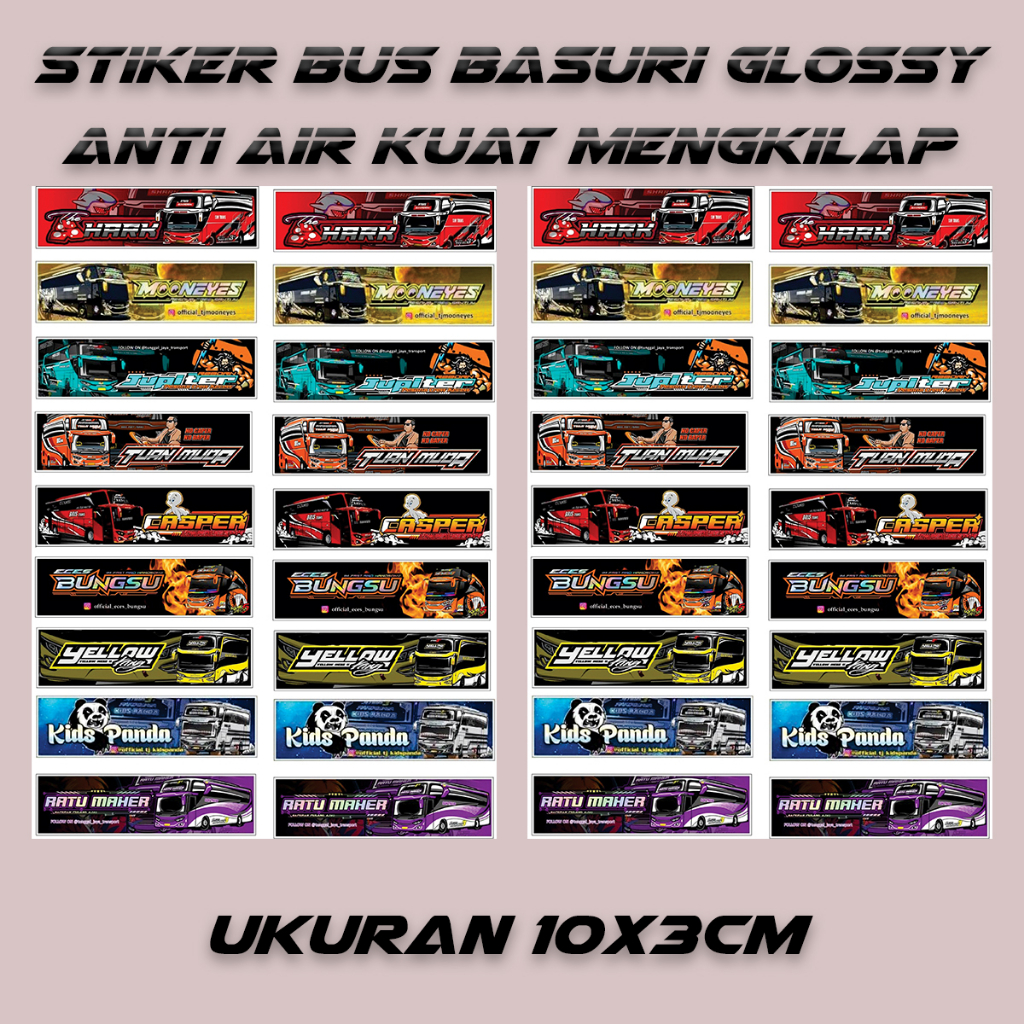 Jual Stiker Bus Basuri Viral glossy PremiumIsi 10 pcs Ukuran Panjang ...