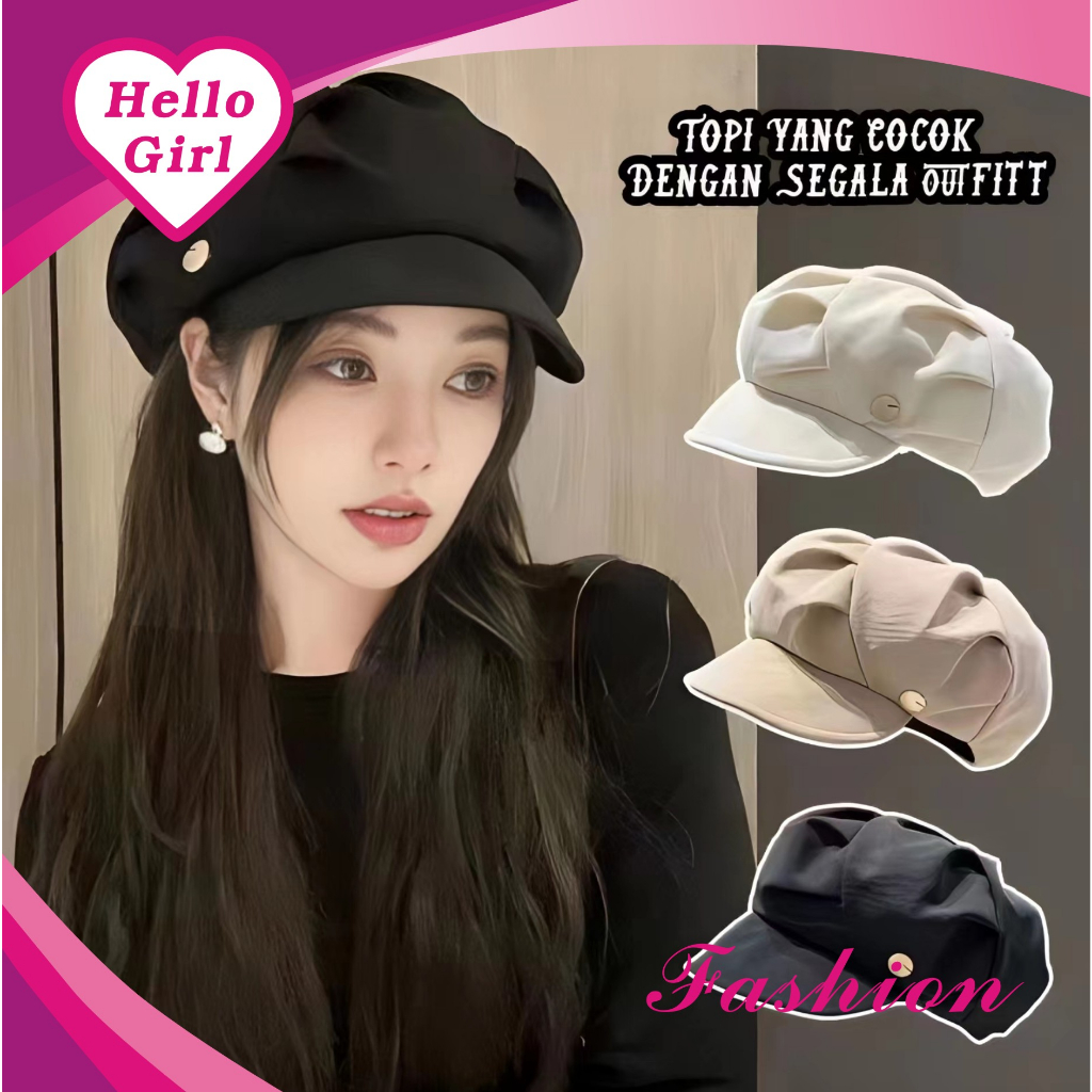 Jual (Hello Girls )MZ50 Topi Baret Oktagonal Topi Wanita Korea Style ...