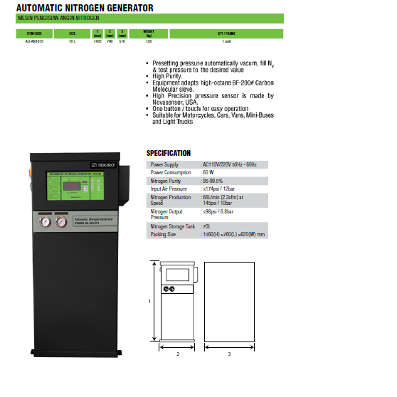 Jual Tekiro AU-AN1813 Mesin Pengisi Angin Nitrogen Original 60 Watt ...