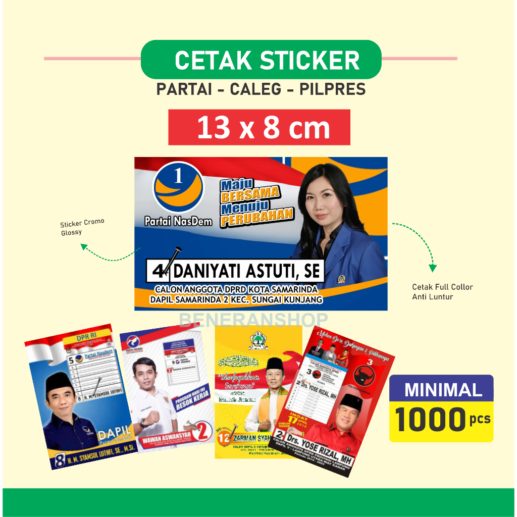 Jual Cetak Sticker Caleg 13x8 cm - Stiker Partai Kampanye Pemilu ...