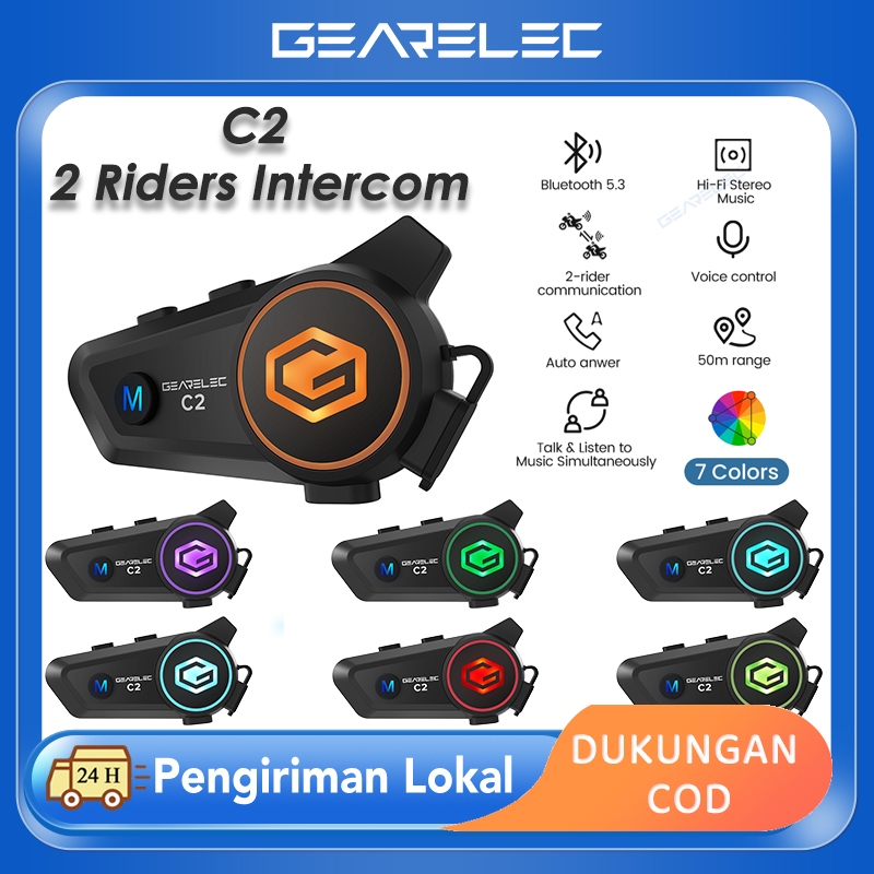 Jual Intercom GEARELEC C2 BT5.3 Helm Sepeda Motor 2 riders 50m ...