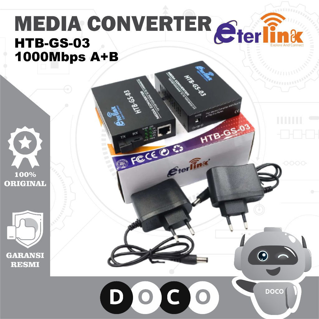 Jual Eterlink Media Converter HTB-GS-03 A & B 1000Mbps Single Mode ...