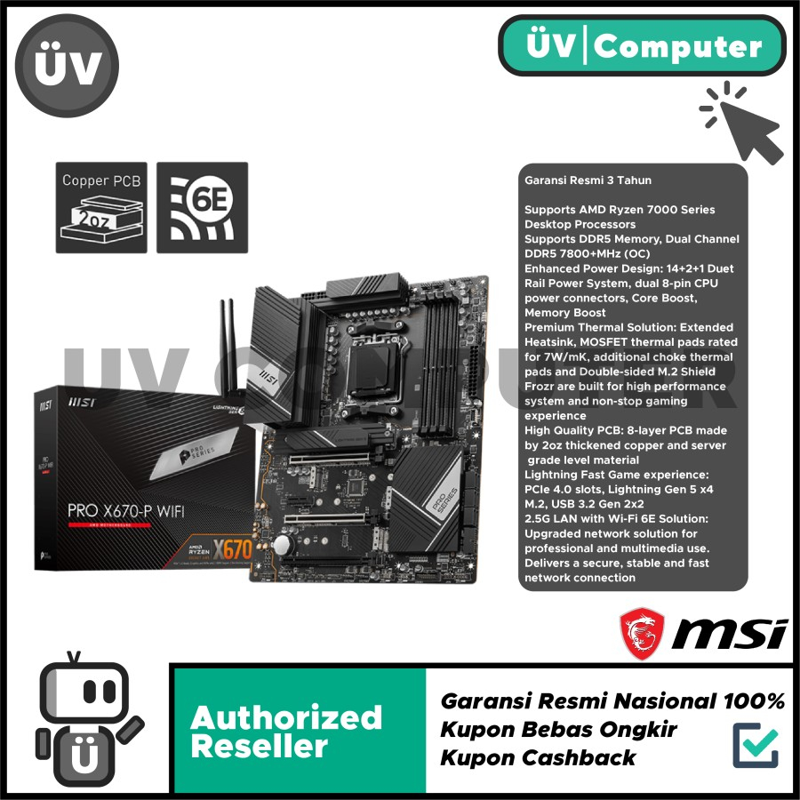Jual Motherboard Mobo AMD MSI PRO X670-P WIFI X670 DDR5 AM5 ATX ...