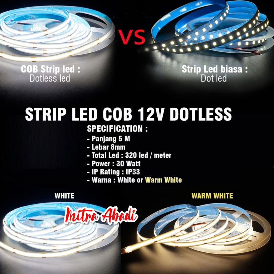 Jual LED Strip COB DC 12V DOTLESS 5 Meter IP33 INDOOR ONLY | Shopee ...