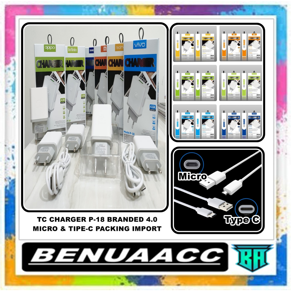 Jual TC CHARGER P-18 BRANDED 4.0 MICRO & TIPE-C PACKING IMPORT | Shopee ...