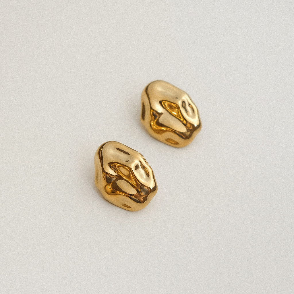 Jual Irregular Piece Large Stud Earrings — 18K Gold Plated Stainless ...