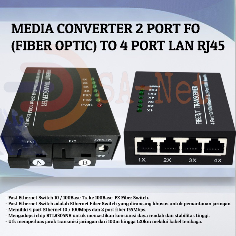 Jual Media Converter 2 FO 4 LAN / 2 SC 4 RJ45 / 2F4E 10/100Mbps Support POE | Shopee Indonesia