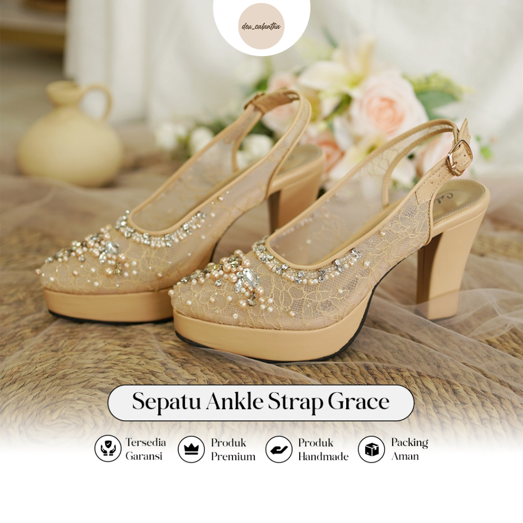 Jual Deu_Calantha Sepatu Pesta Wanita Wedding Shoes Selop Ankle Strap Grace Nude Heels 10 Cm ...