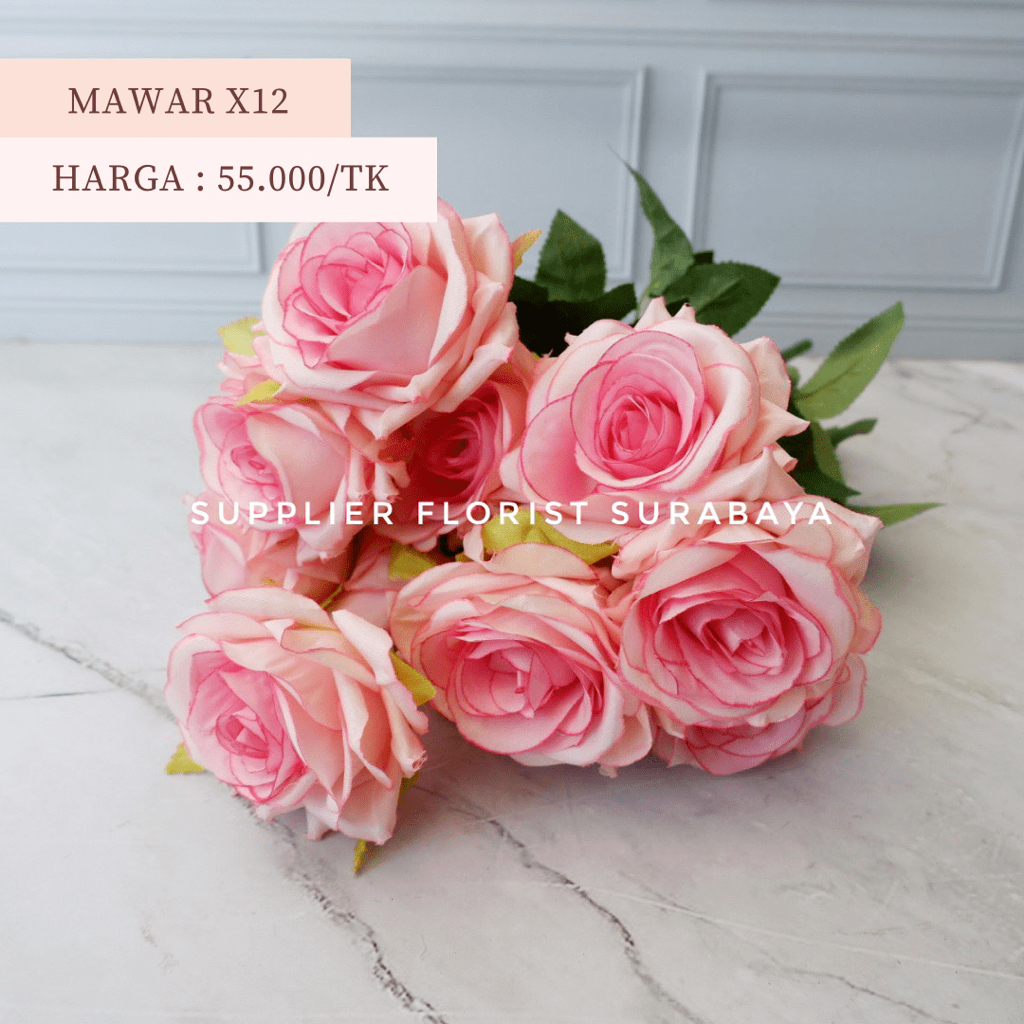 Jual [MAWAR X12] BUNGA PALSU ARTIFICIAL FLOWER ROSE 1 TANGKAI BERCABANG ...
