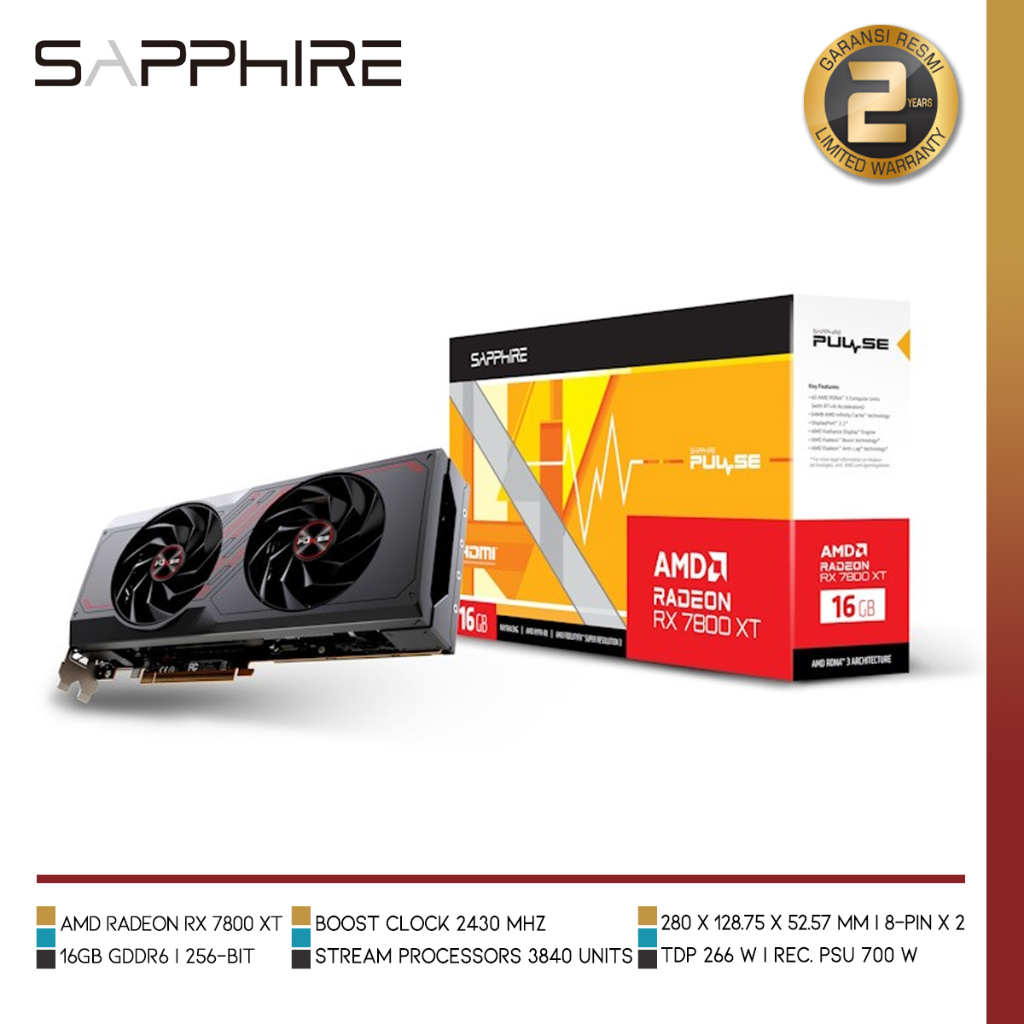 Jual SAPPHIRE PULSE AMD Radeon RX 7800 XT 16GB GDDR6 | Shopee Indonesia
