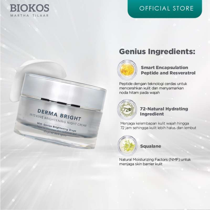 Jual BIOKOS DERMA BRIGHT INTENSIVE BRIGHTENING NIGHT CREAM 30G | Shopee ...