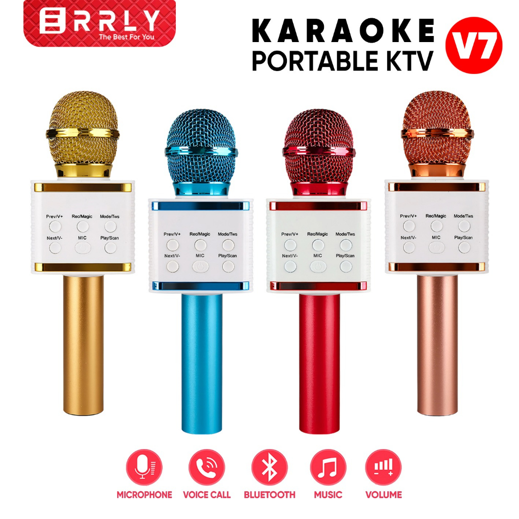 Jual Mic Karaoke ERRLY V7 Microphone Bluetooth Karoke Portable Mikrofon Wireless WSTER New Smule ...